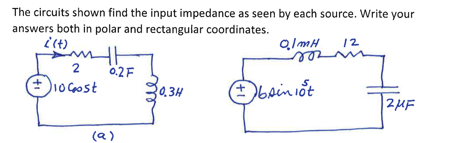 Solved The circuits shown find the input impedance as seen | Chegg.com
