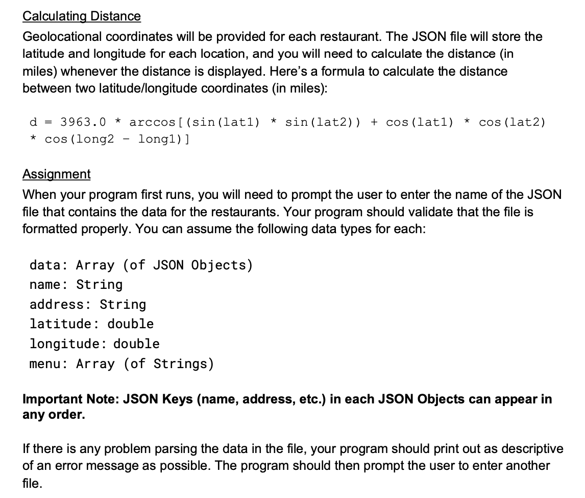 Solved Calculating Distance Geolocational coordinates will | Chegg.com
