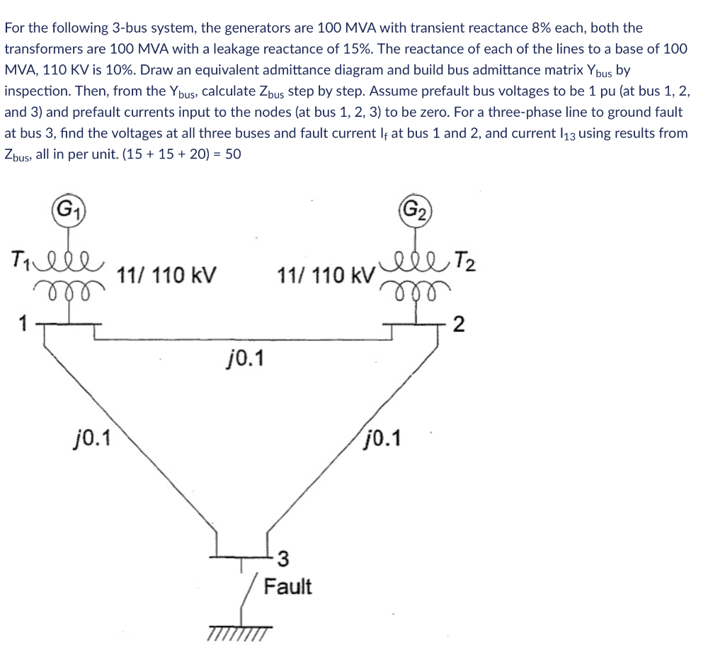 Solved For the following 3-bus system, the generators are | Chegg.com