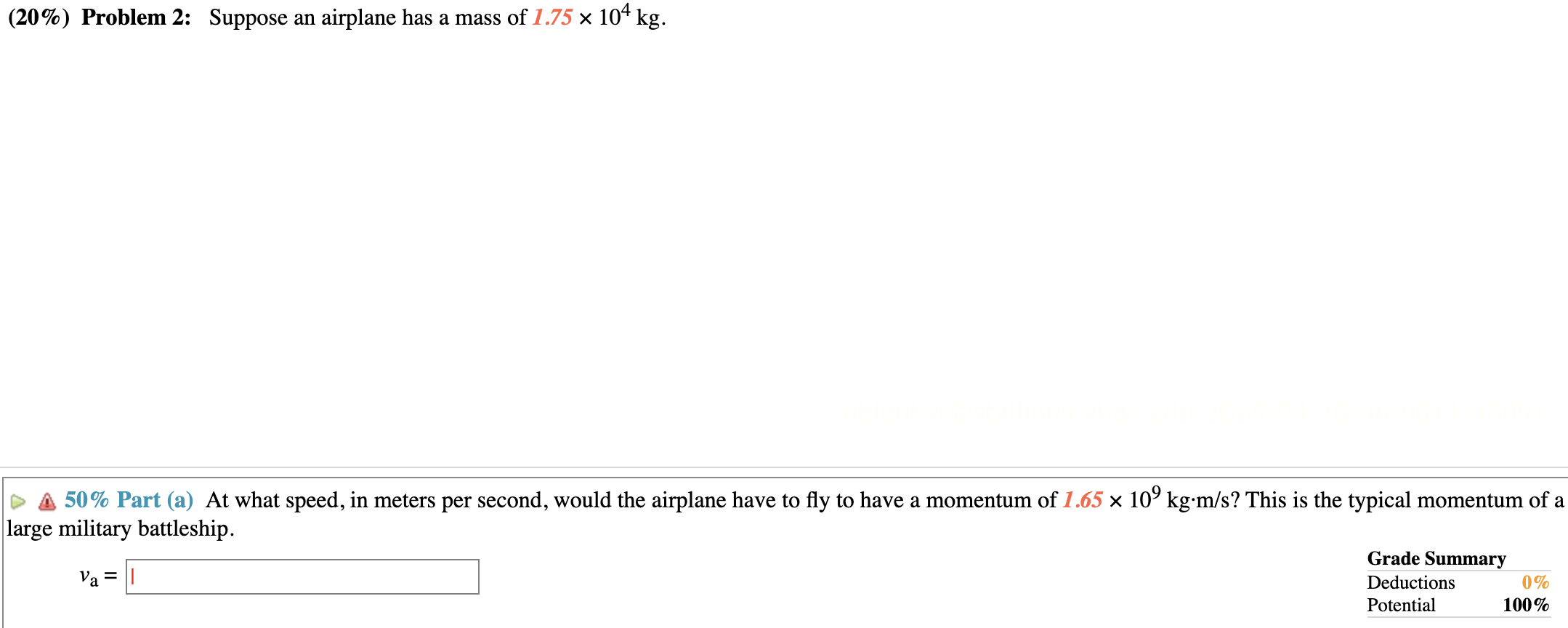 Solved (20%) Problem 2: Suppose an airplane has a mass of | Chegg.com