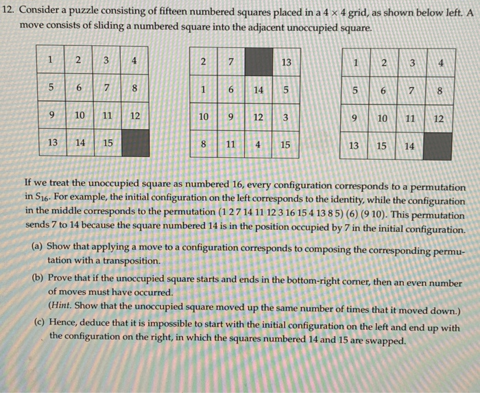Solved 12. Consider a puzzle consisting of fifteen numbered | Chegg.com