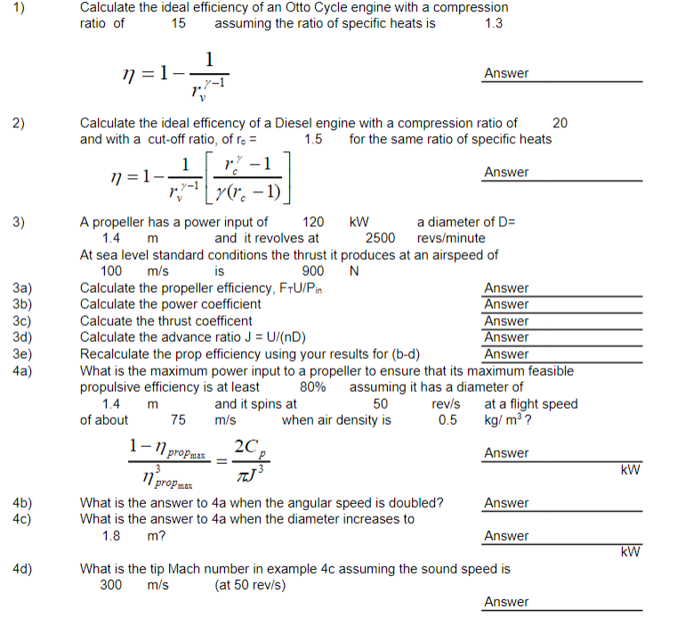 Solved 1) Calculate the ideal efficiency of an Otto Cycle | Chegg.com
