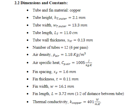 Solved - Tube and fin material: copper - Tube height, | Chegg.com