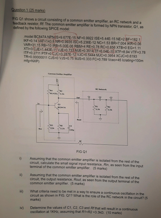 Solved FIG Q1 shows a circuit consisting of a common emitter | Chegg.com