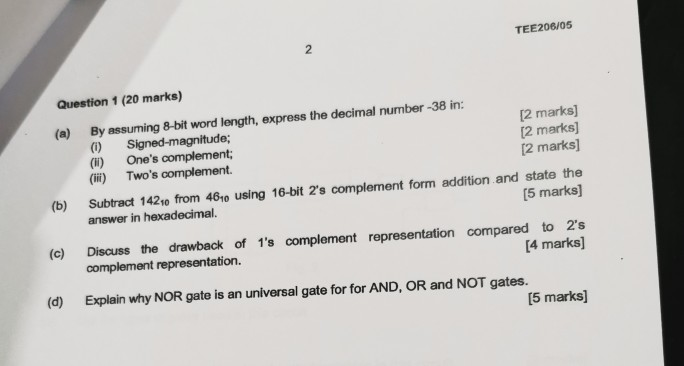 Solved TEE206/05 2 Question 1 (20 marks) By assuming 8-bit | Chegg.com