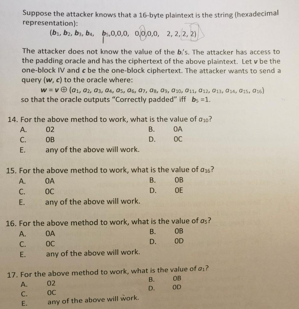 Solved (b1,b2,b3,b4,b5,0,0,0,0,0,0,0,2,2,2,2) The attacker | Chegg.com