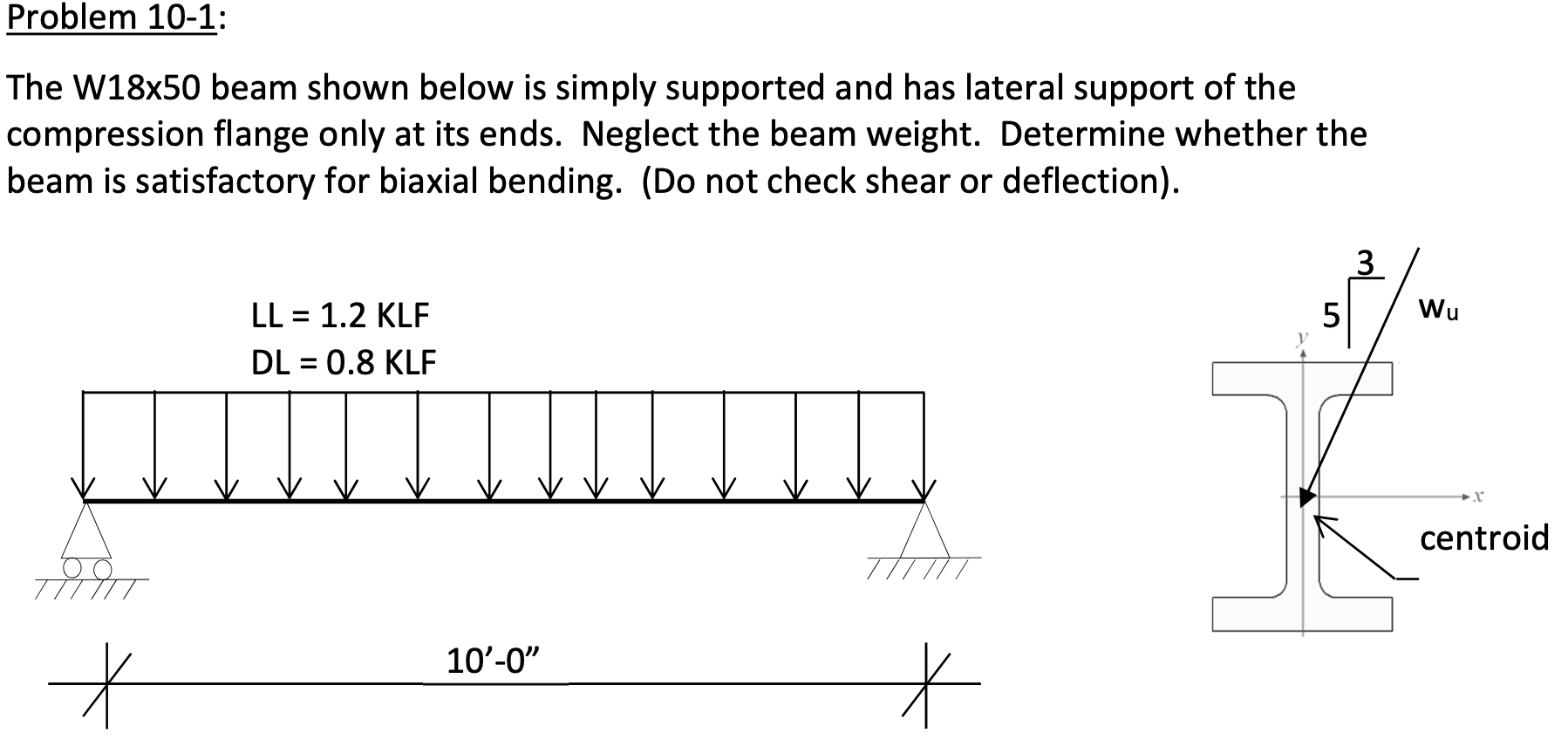Problem 10-1: The W18x50 beam shown below is simply | Chegg.com