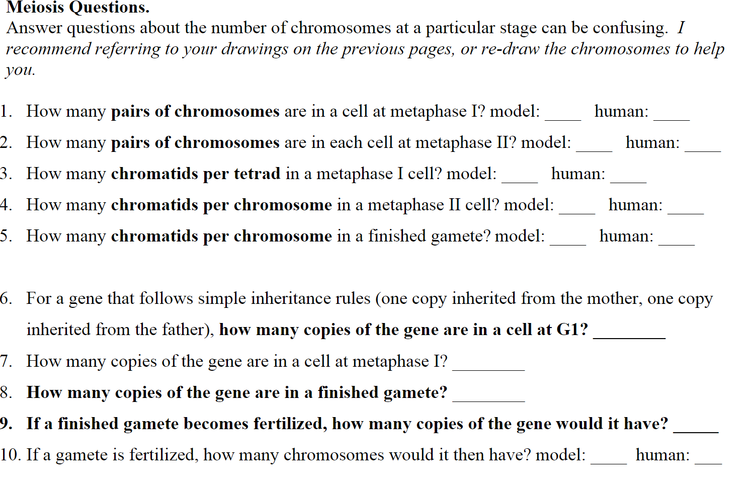 Solved Meiosis Questions. Answer questions about the number | Chegg.com