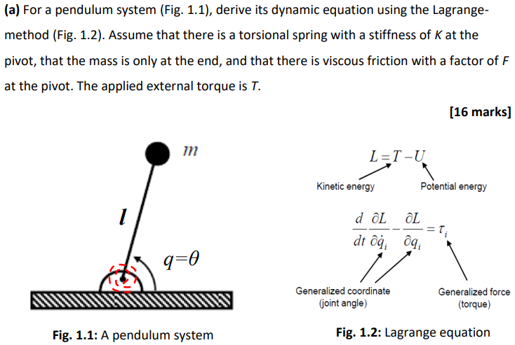 Solved (a) For a pendulum system (Fig. 1.1), derive its | Chegg.com