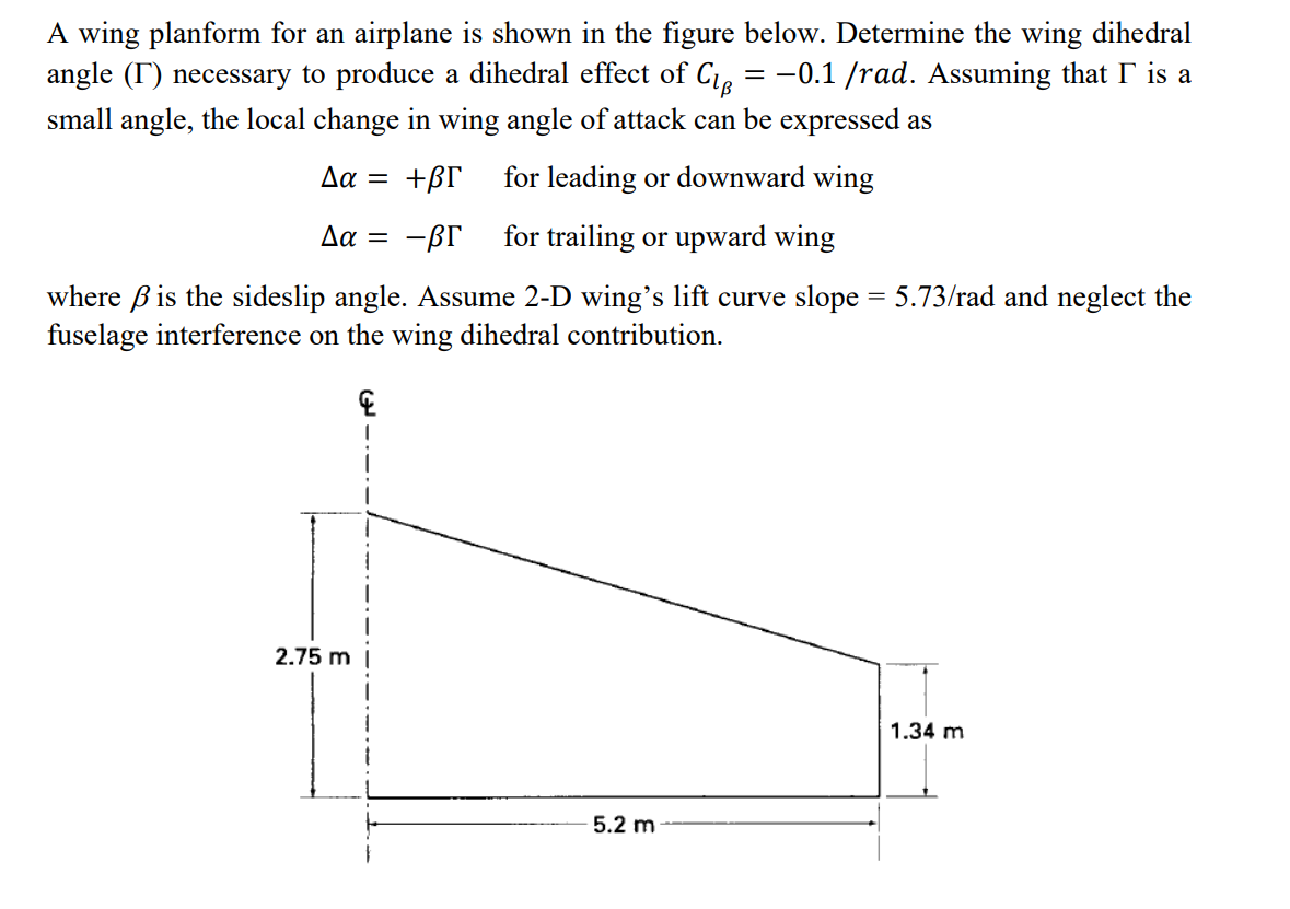 Solved Aircraft Stability and Control ; Problem 2 ; A wing | Chegg.com