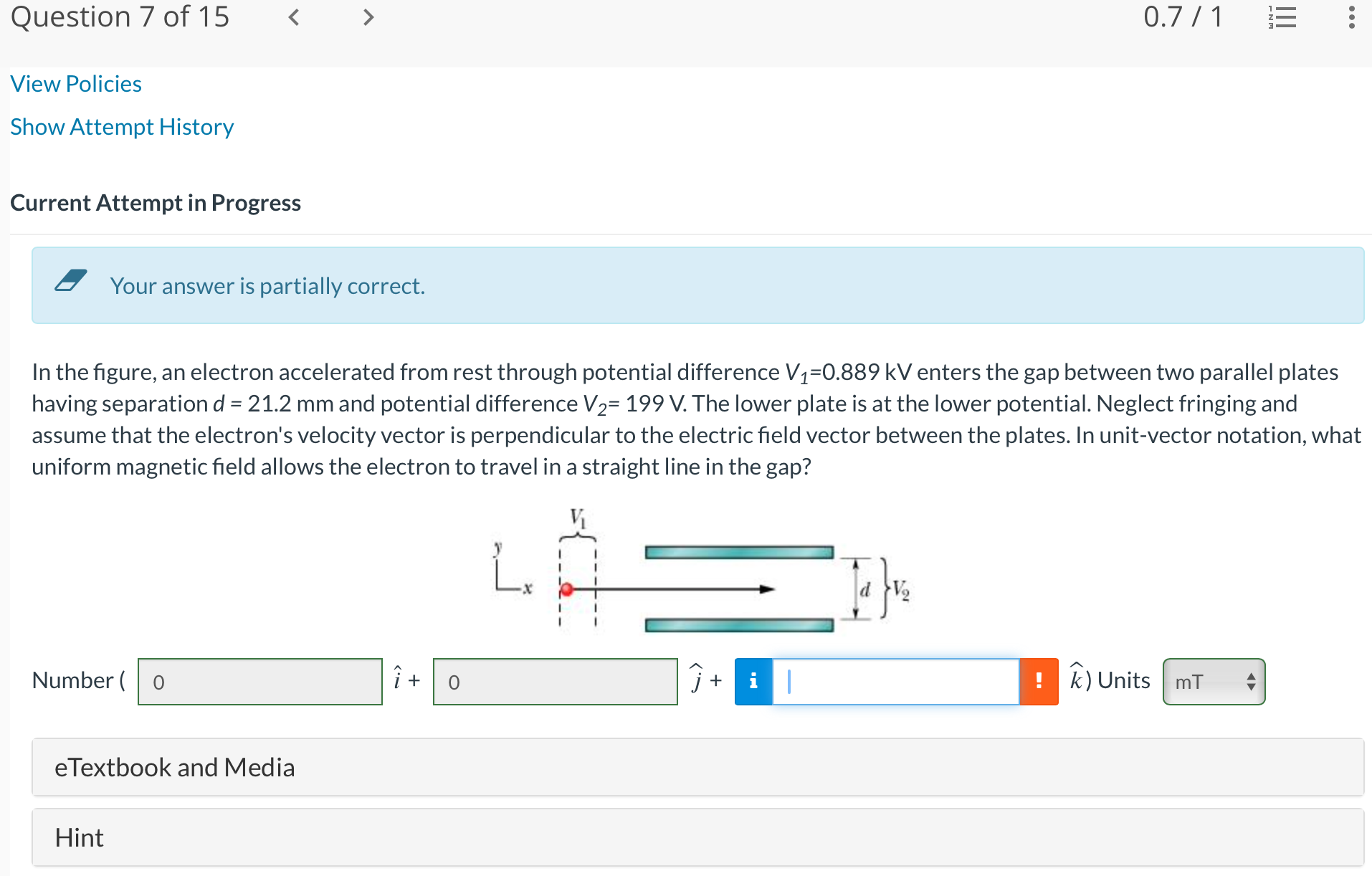 Solved Your answer is partially correct. In the figure, an | Chegg.com