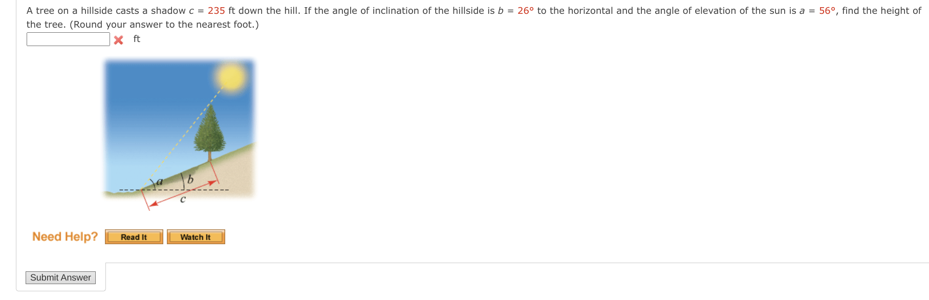 Solved the tree. (Round your answer to the nearest foot.) | Chegg.com