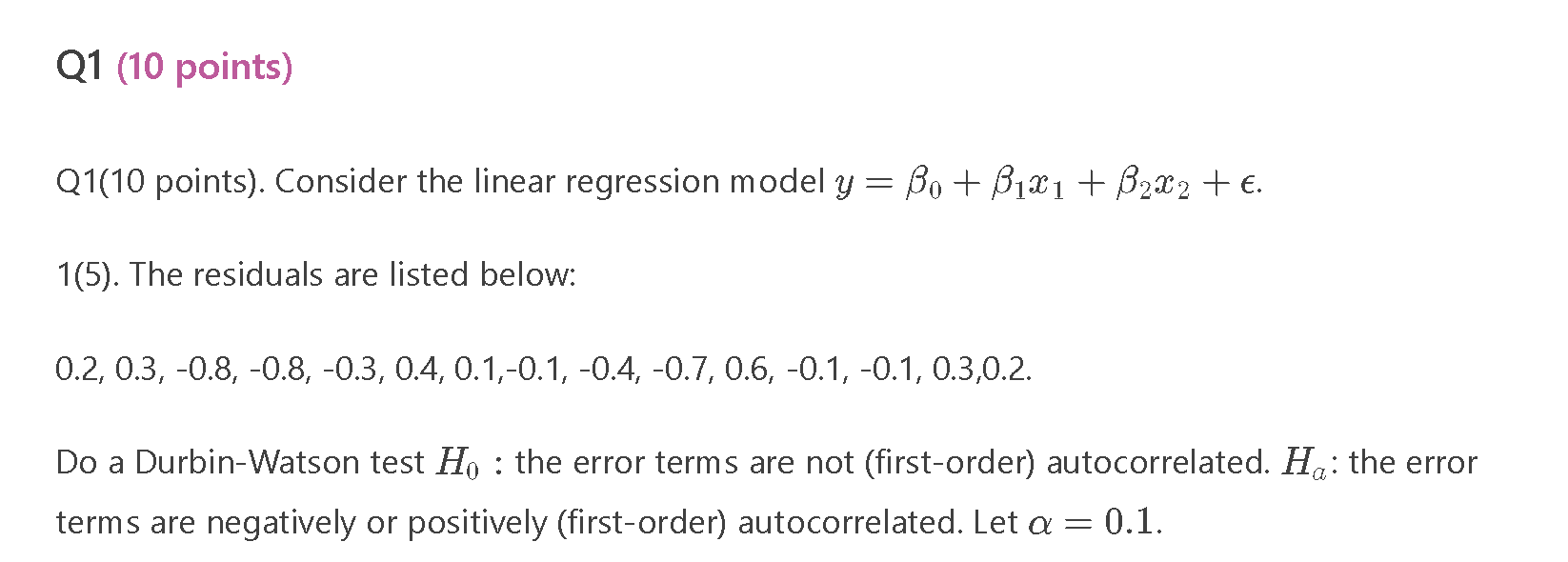 Solved Q1(10 points). Consider the linear regression model | Chegg.com