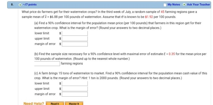 Solved 8 7 Points My Notes Ask Your Te What Price Do