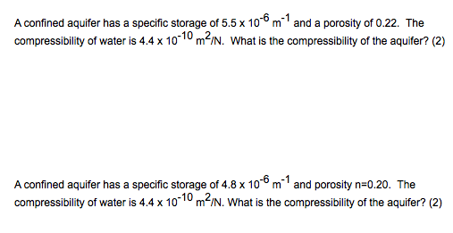 Solved A confined aquifer has a specific storage of 5.5 x | Chegg.com
