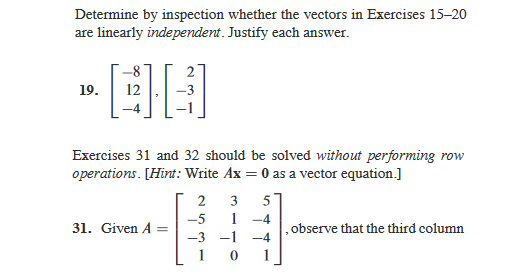Solved Determine by inspection whether the vectors in | Chegg.com