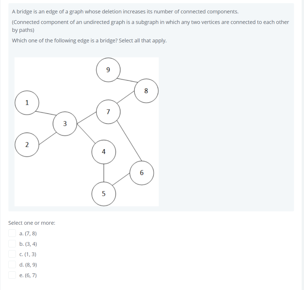 Solved A bridge is an edge of a graph whose deletion | Chegg.com