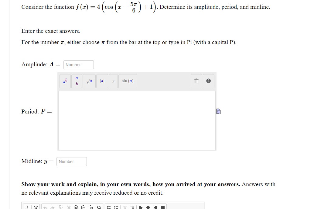 Solved Consider the function f(x)=4(cos(x−65π)+1). Determine | Chegg.com