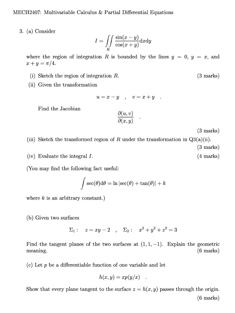 Solved MECH2407: Multivariable Calculus & Partial | Chegg.com