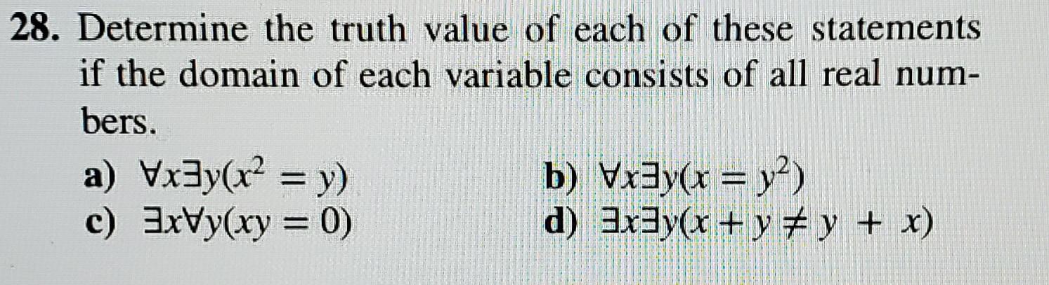 Solved 28 Determine The Truth Value Of Each Of These