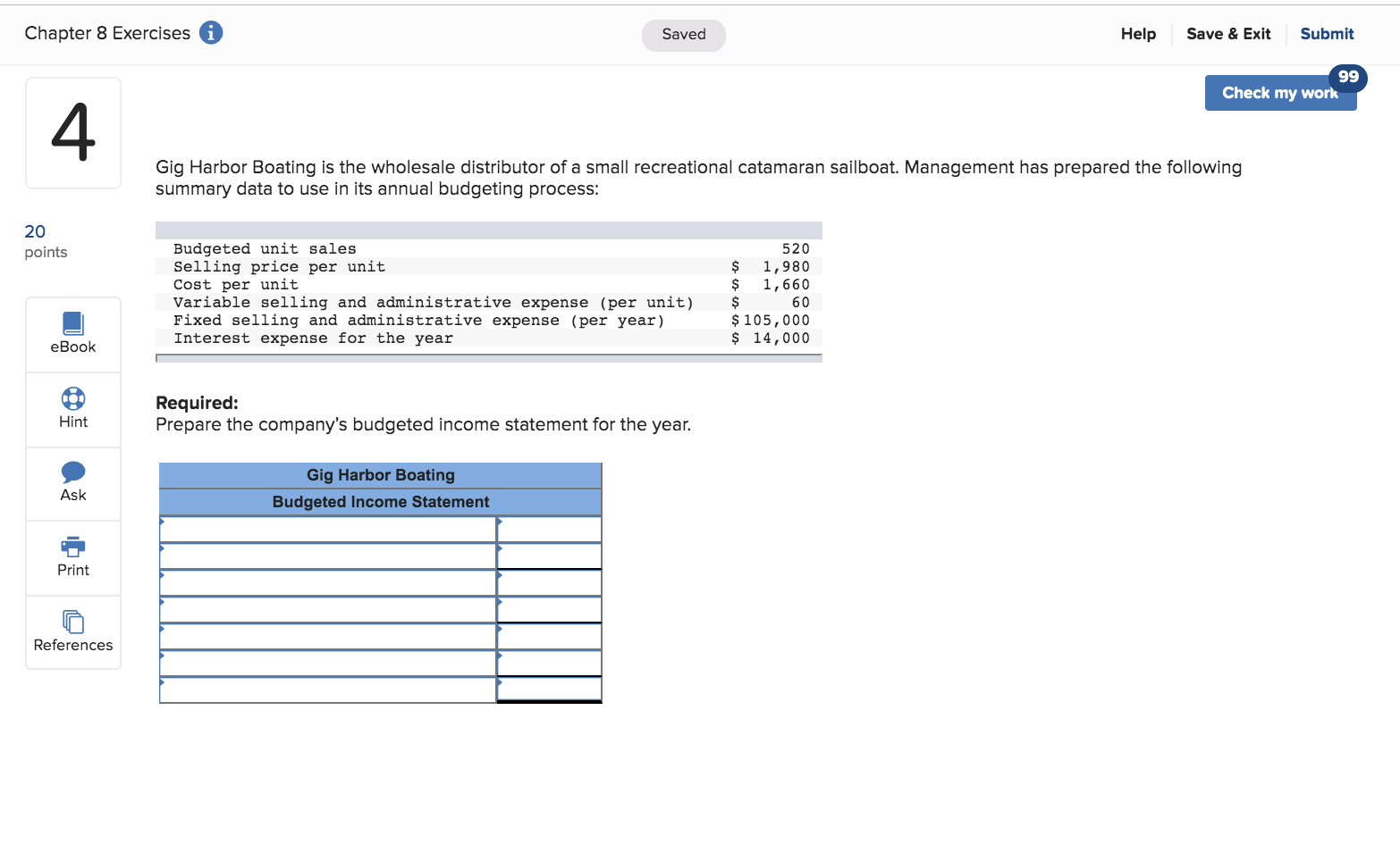 Solved Chapter 8 Exercises i Saved Help Save & Exit Submit | Chegg.com