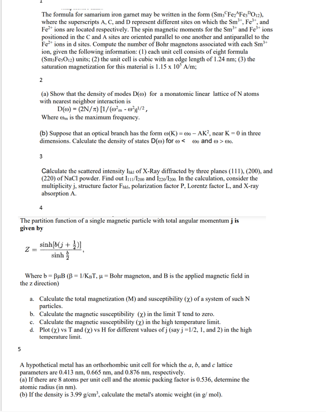 Solved The formula for samarium iron garnet may be written | Chegg.com