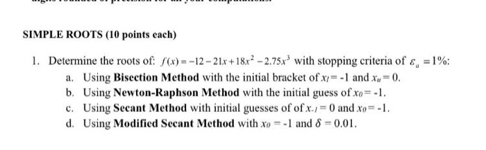 Solved SIMPLE ROOTS (10 points each) l. Determine the roots | Chegg.com
