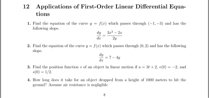 Solved Applications of First-Order Linear Differential Equa- | Chegg.com