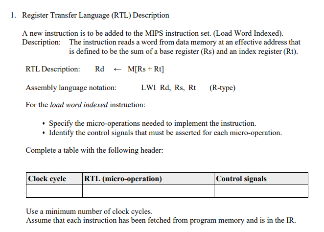 1. Register Transfer Language (RTL) Description A new | Chegg.com