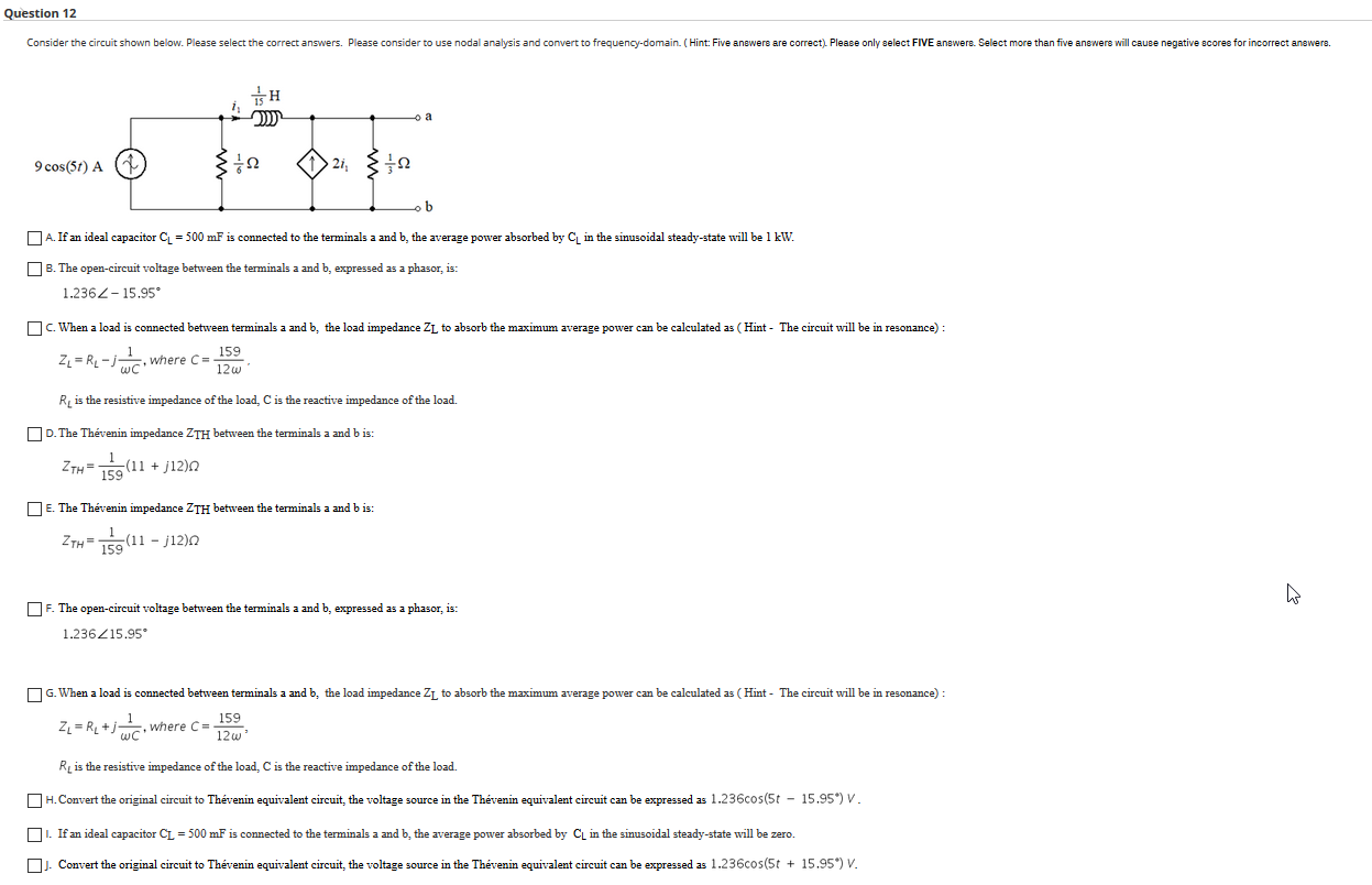 Solved Question 12 Consider the circuit shown below. Please | Chegg.com