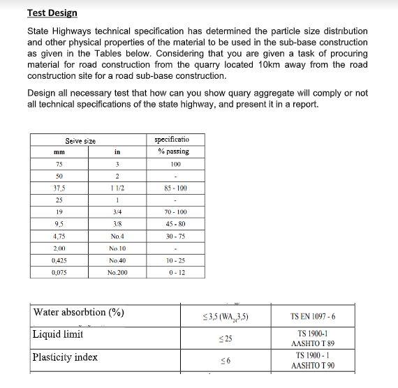 Solved Test Design State Highways technical specification | Chegg.com