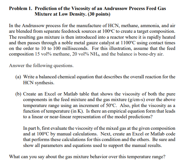 Solved Problem 1. Prediction of the Viscosity of an | Chegg.com