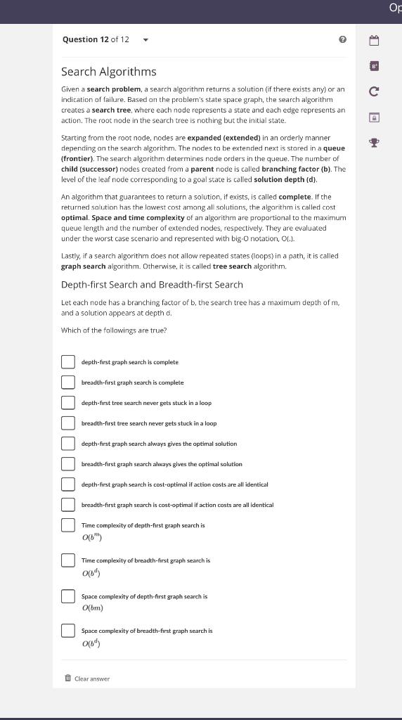 Solved Search Algorithms Given a search problem, a search | Chegg.com