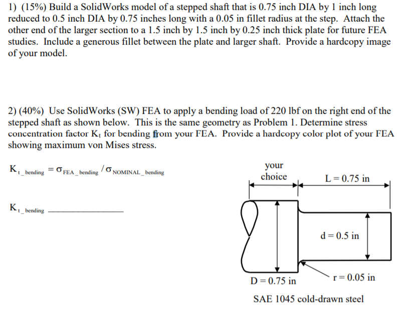 1) (15%) Build a SolidWorks model of a stepped shaft | Chegg.com