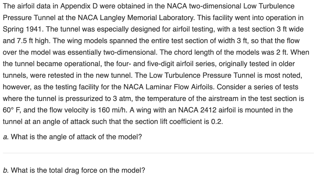Solved The airfoil data in Appendix D were obtained in the | Chegg.com