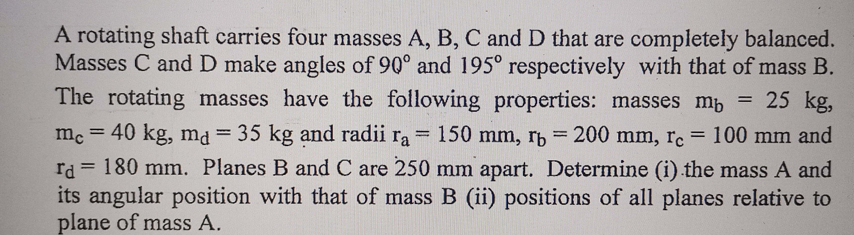 Solved A rotating shaft carries four masses A, B, C and D | Chegg.com