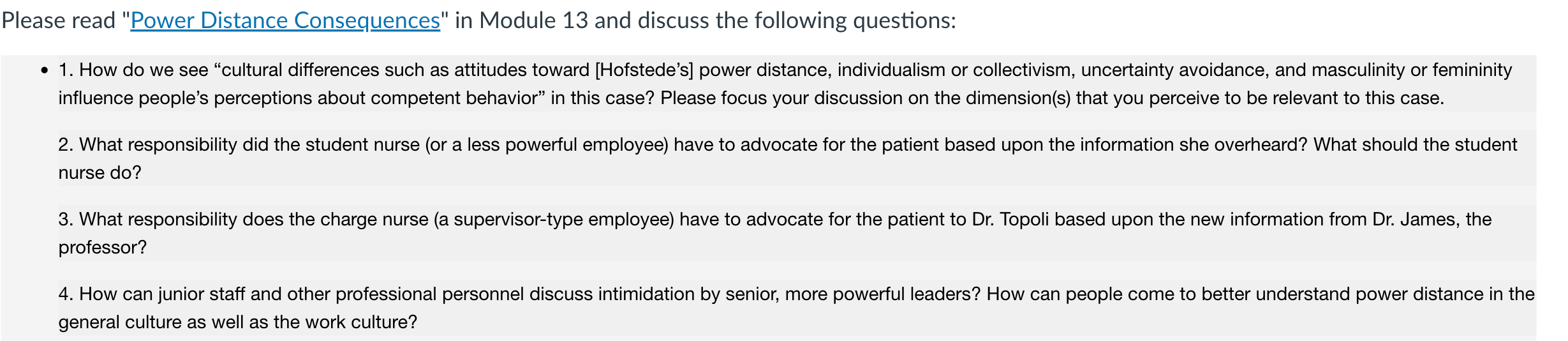 Solved Power Distance Consequences: Authoritarian Doctor, | Chegg.com