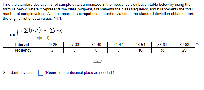 Solved Find the standard deviation, s, of sample data | Chegg.com