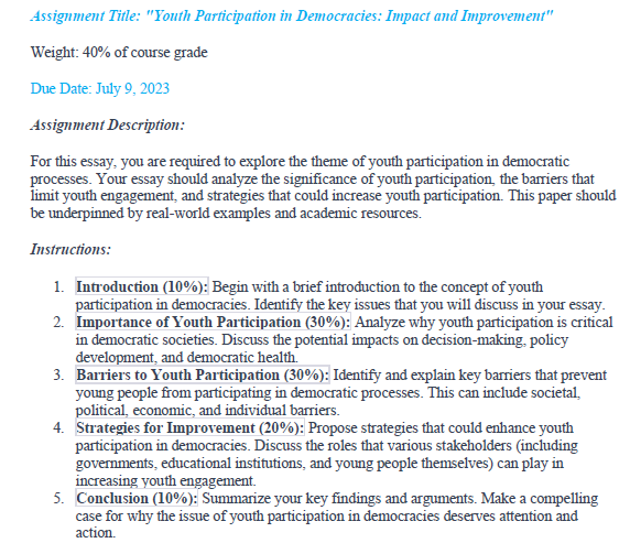 Assignment Title: "Youth Participation in | Chegg.com