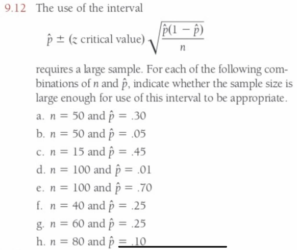 Solved 9.12 The use of the interval Ộ ( critical value) | Chegg.com