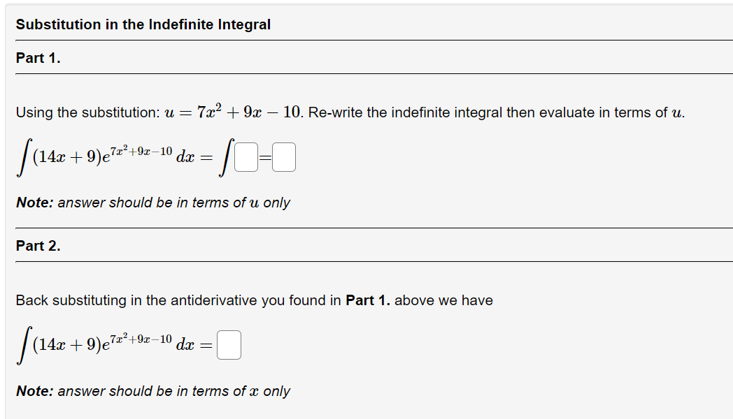 Solved Substitution in the Indefinite Integral Part 1. Using | Chegg.com