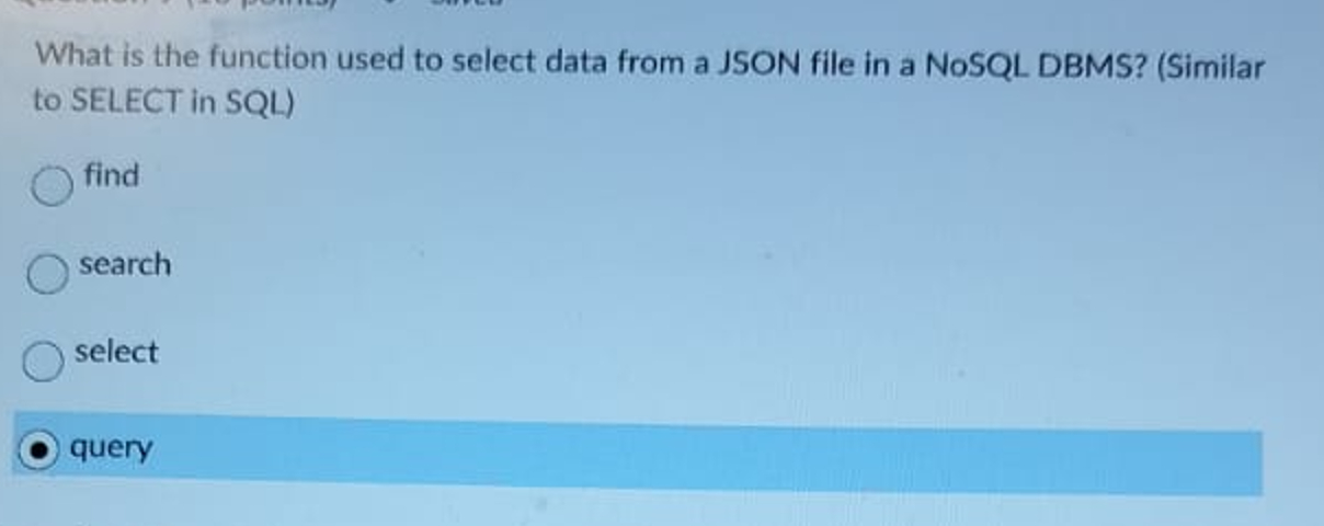 Solved What is the function used to select data from a JSON | Chegg.com