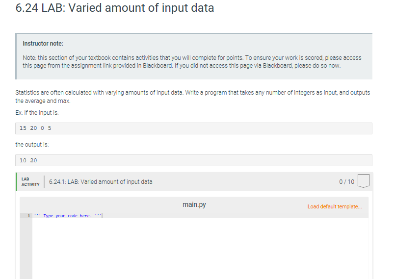 Solved 6.24 LAB: Varied amount of input data Instructor | Chegg.com
