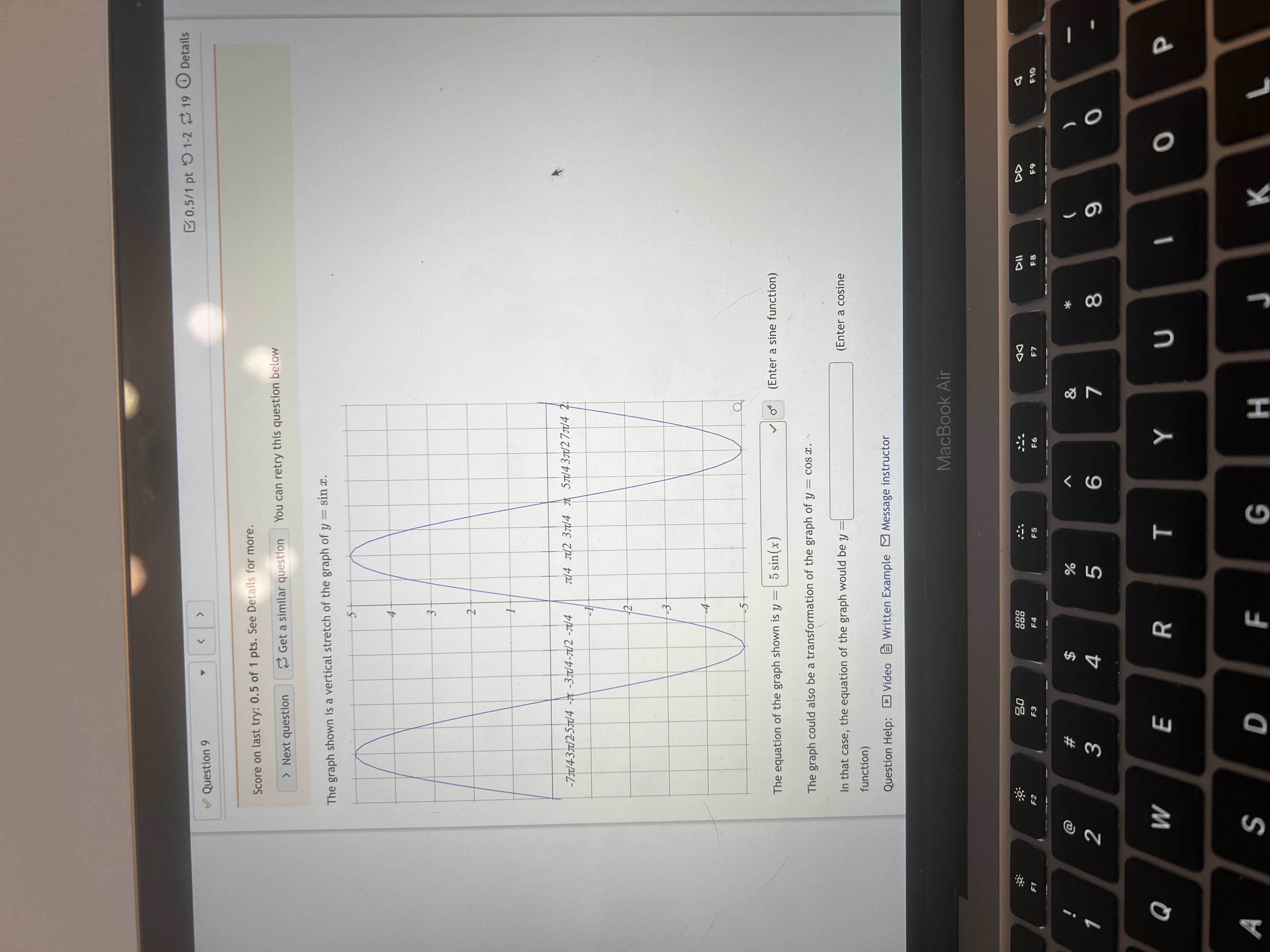 Solved The graph shown is a vertical stretch of the graph of | Chegg.com