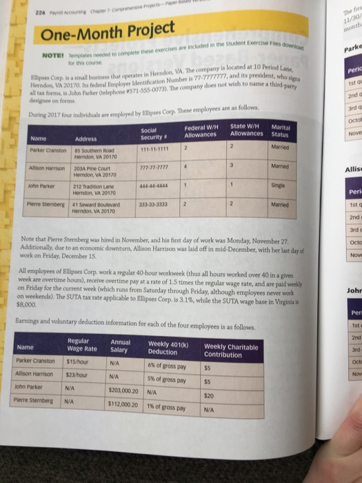 One-Month Project templates needed to complete these | Chegg.com