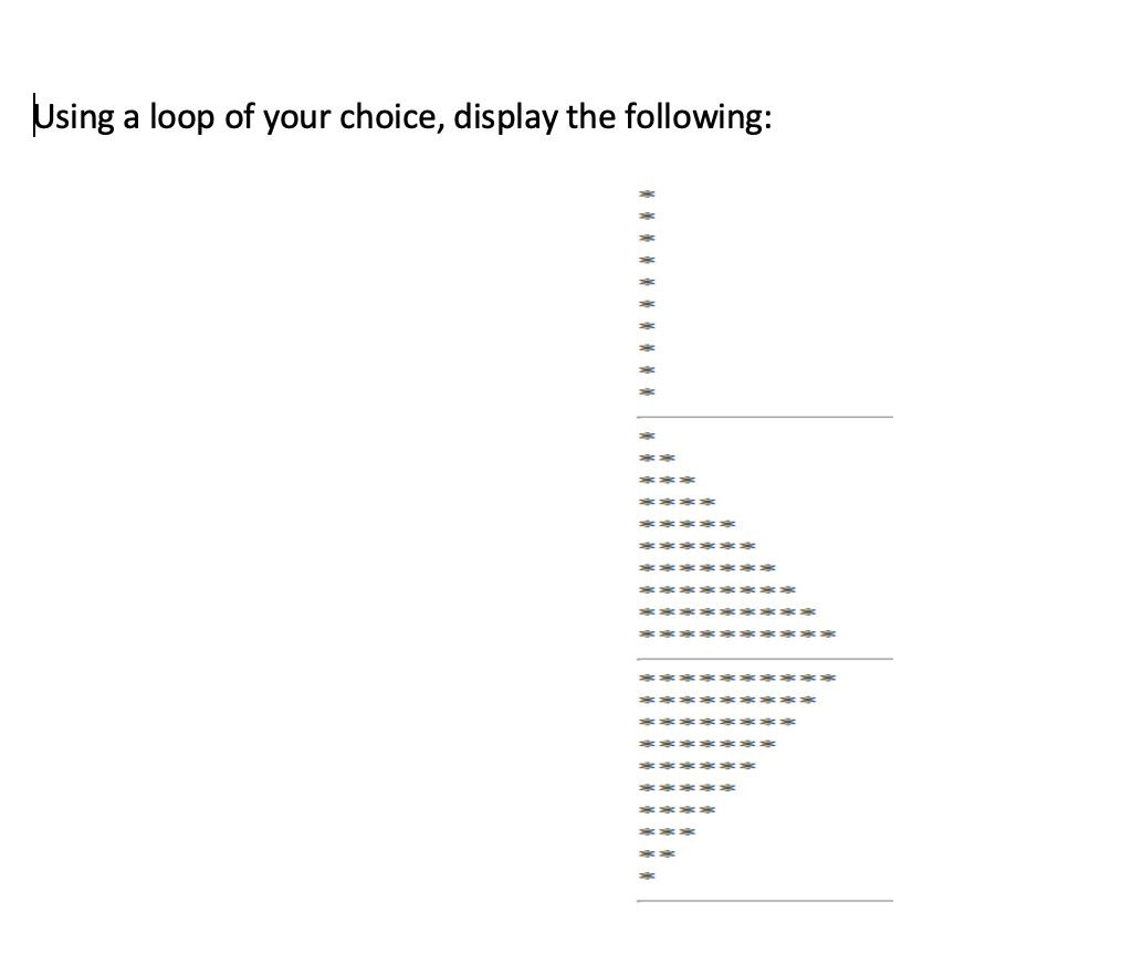 Solved Using a loop of your choice, display the following: | Chegg.com