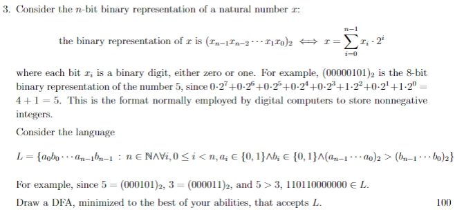 Solved 3. Consider the n-bit binary representation of a | Chegg.com