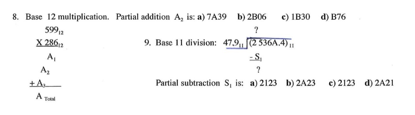 8. Base 12 multiplication. Partial addition A2 is: a) | Chegg.com