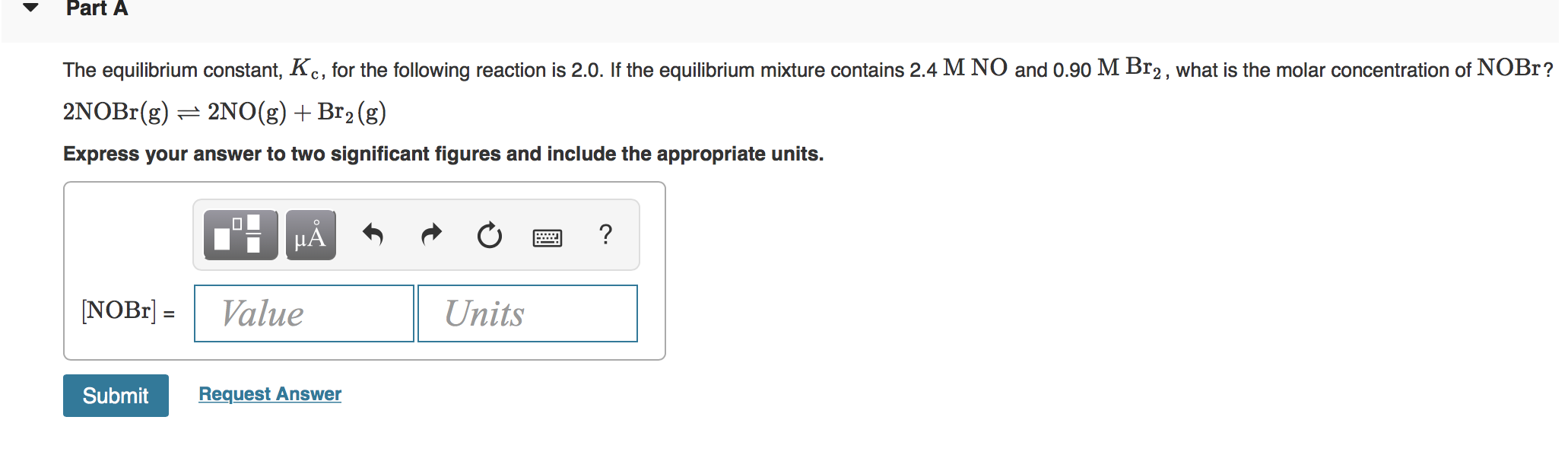 Solved Part A The equilibrium constant, Kc, for the | Chegg.com