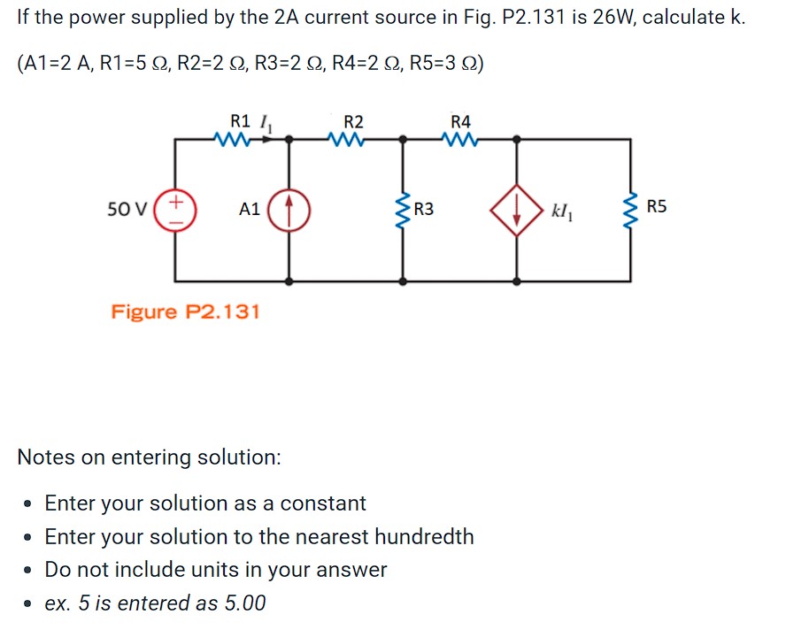 Solved If the power supplied by the 2 A current source in | Chegg.com